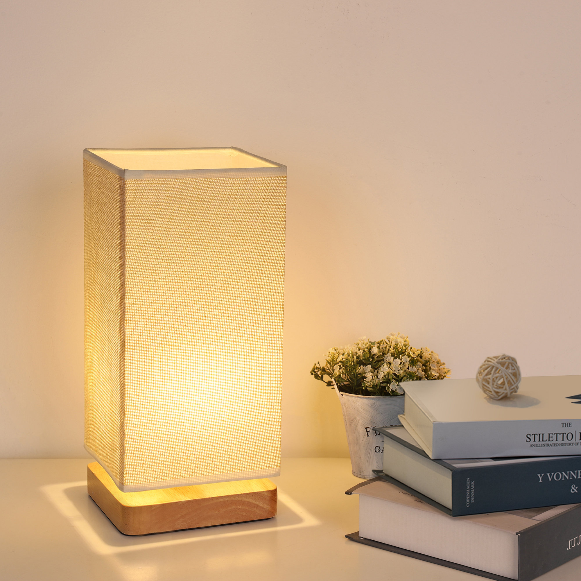 CELLPAK Japanese Style Desk Lamp, Cloth Desk Lamp, Square Lamp, Bedside ...