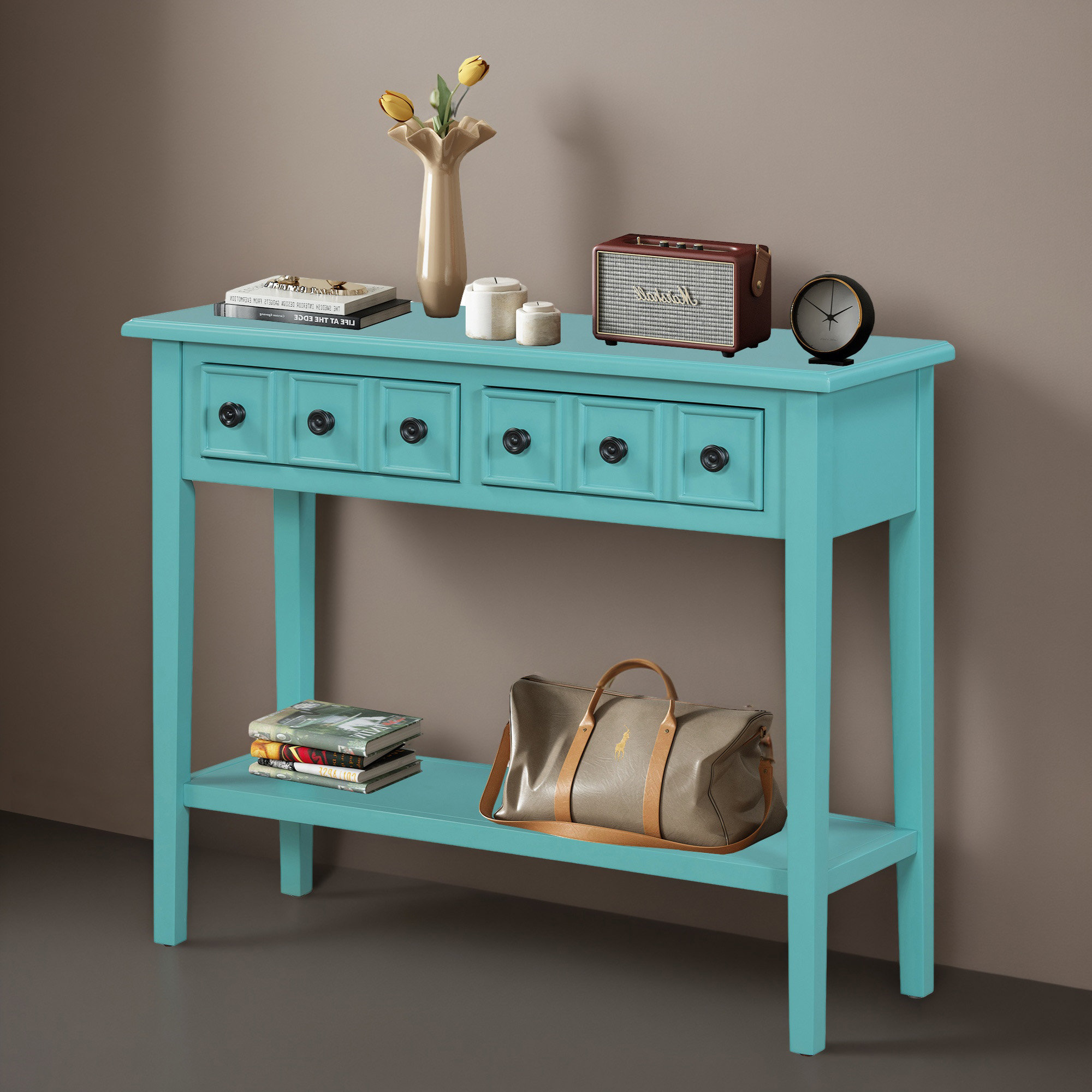 Latitude Run® 38" Console Table Sofa Table with 2 Drawers and 1 Shelf ...