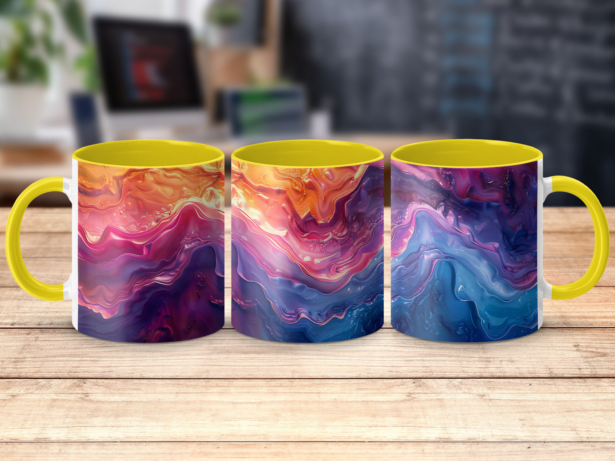 East Urban Home Set of 2 Colourful 3D Design 11oz Accent Mugs – White ...
