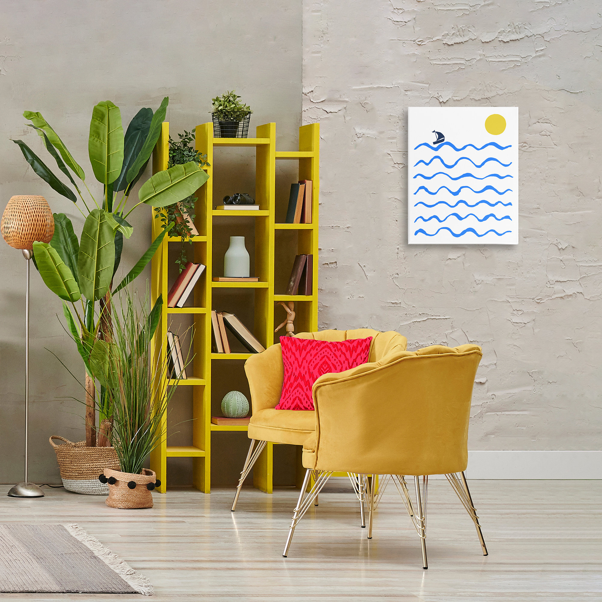 Longshore Tides Blue Waves & Sailboat Doodle Canvas Wall Art by Ahmed ...