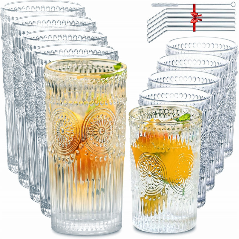 Hivost Romantic Highball Glasses And Rocks Glasses Striped Glass ...