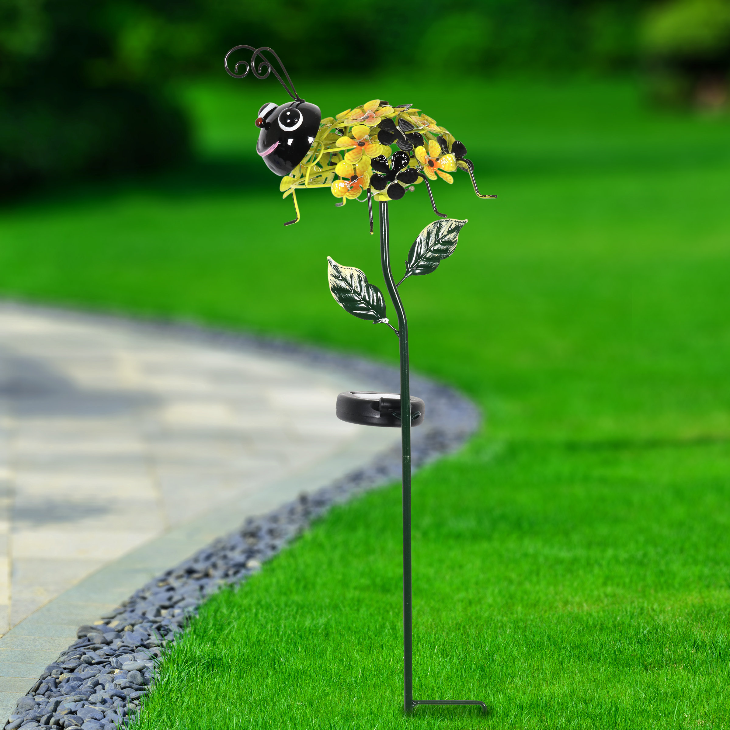 Exhart Solar Bumble Bee of Flowers with Twenty-One LED Lights Garden ...