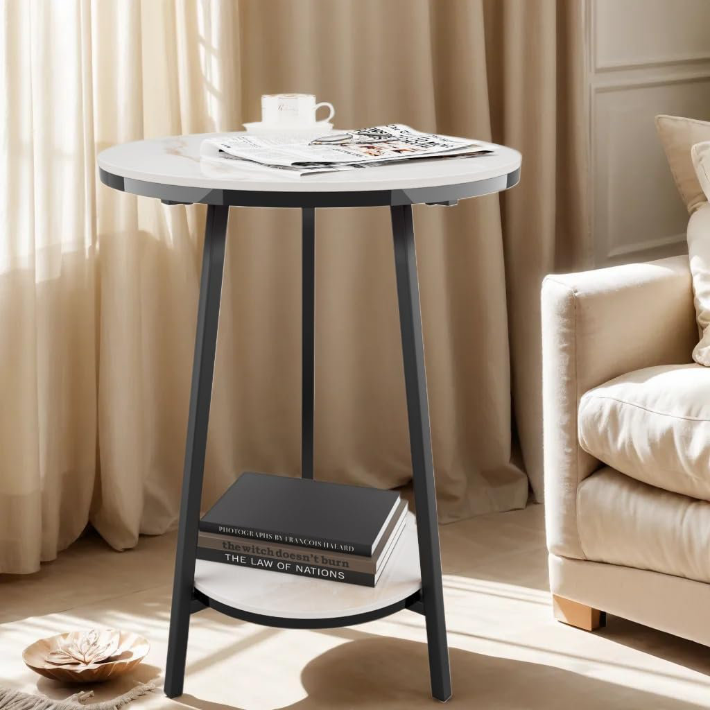 Brayden Studio Side Table 19.7“ Luxury Marble-Look Table, Modern ...