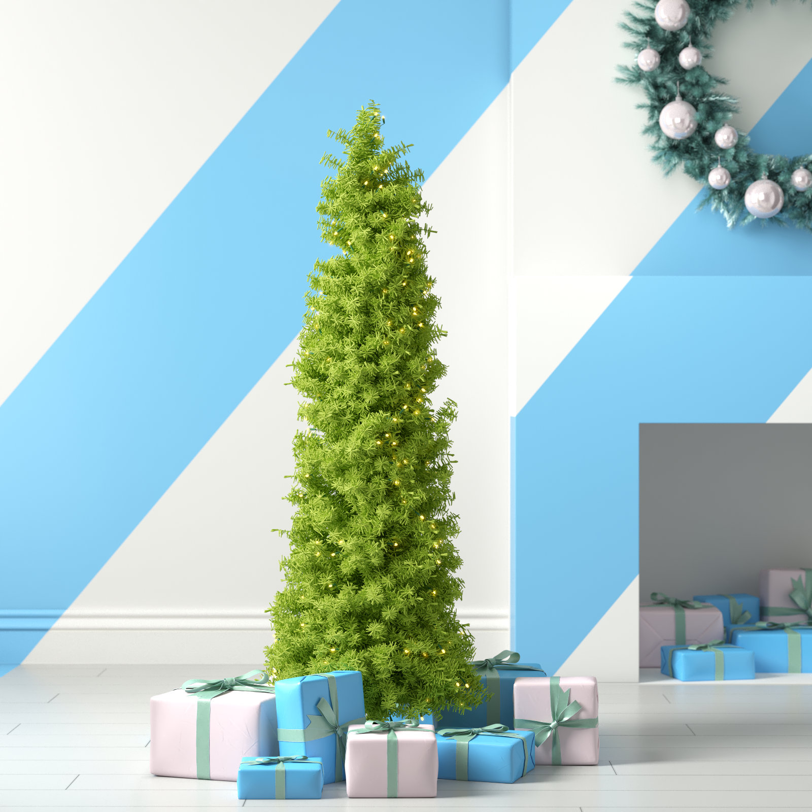 Hashtag Home Flocked Lime Fir 4.5' Artificial Christmas Tree with 100 ...