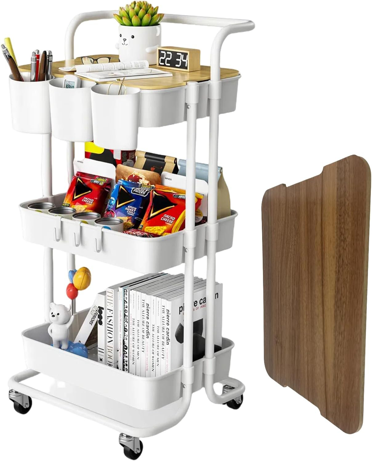 Rainbow Home 3 Tier Rolling Cart, Rolling Cart With Table Top, Utility ...