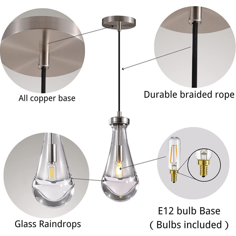 Everly Quinn Antonetta Raindrop Shape Thick Glass Modern Pendant ...