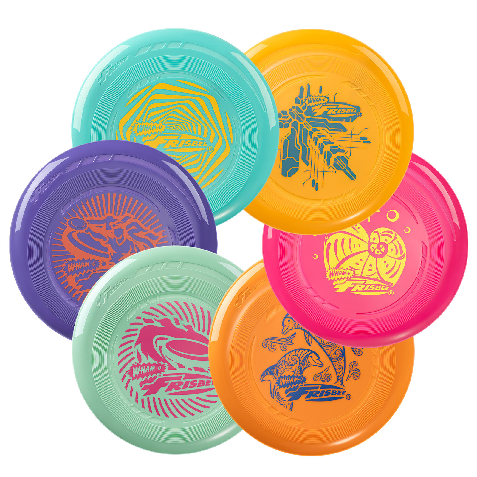 Wham-O Frisbee Go 6 Pack Flying Disc, 9 Inch Lightweight Colorful Toy ...