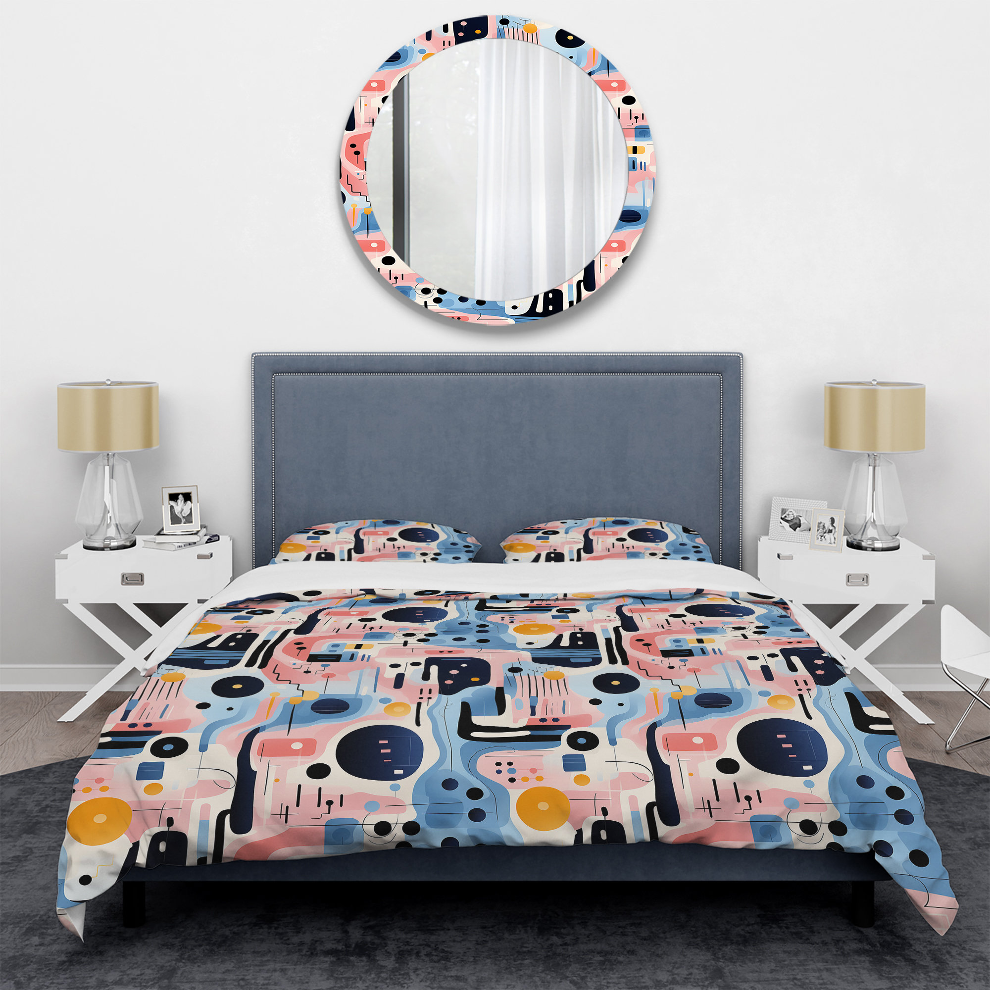 Design Art Blue And Pink Midcentury Geometric Collage V Duvet Cover Set ...