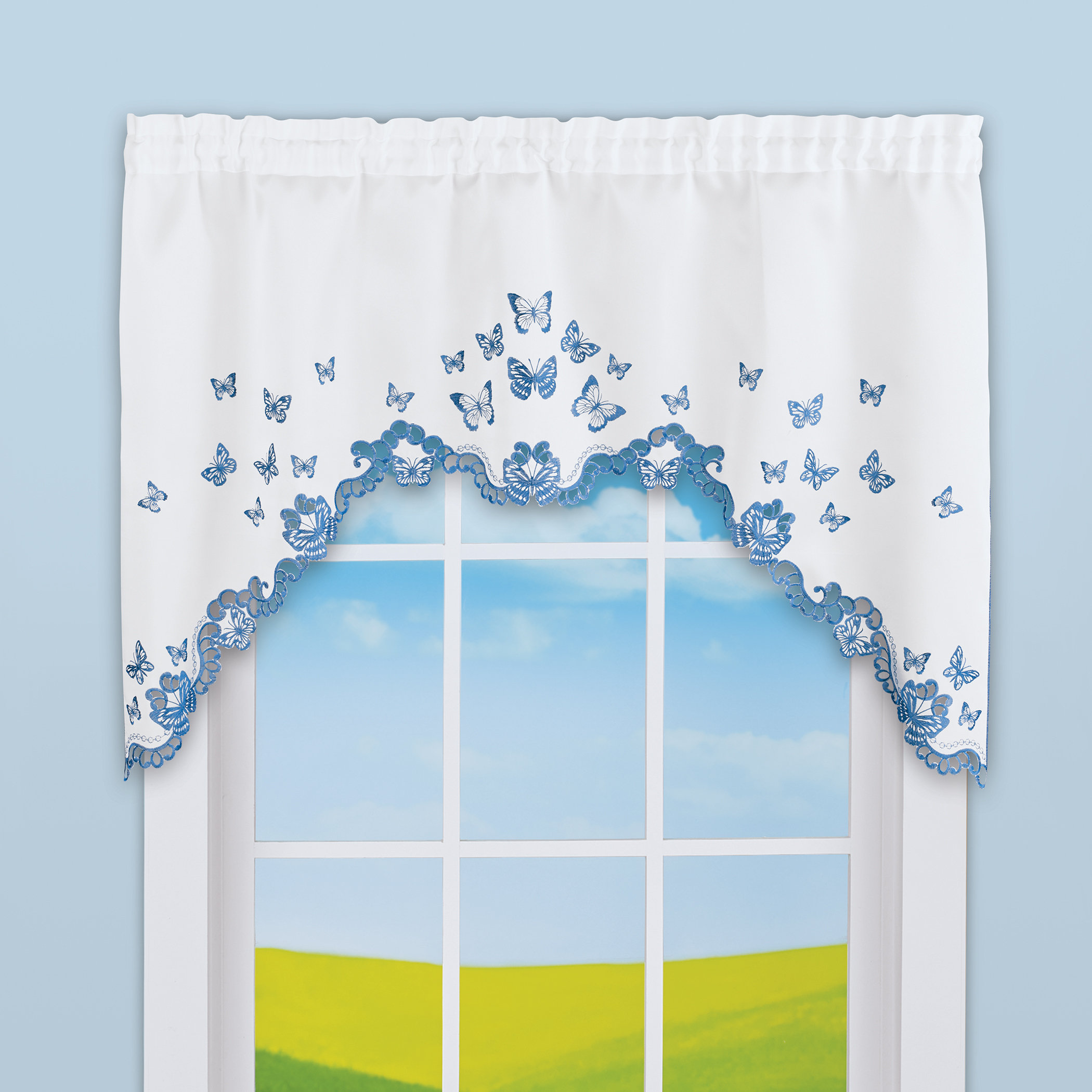 House of Hampton® Embroidered Fluttering Butterflies Swag Window ...