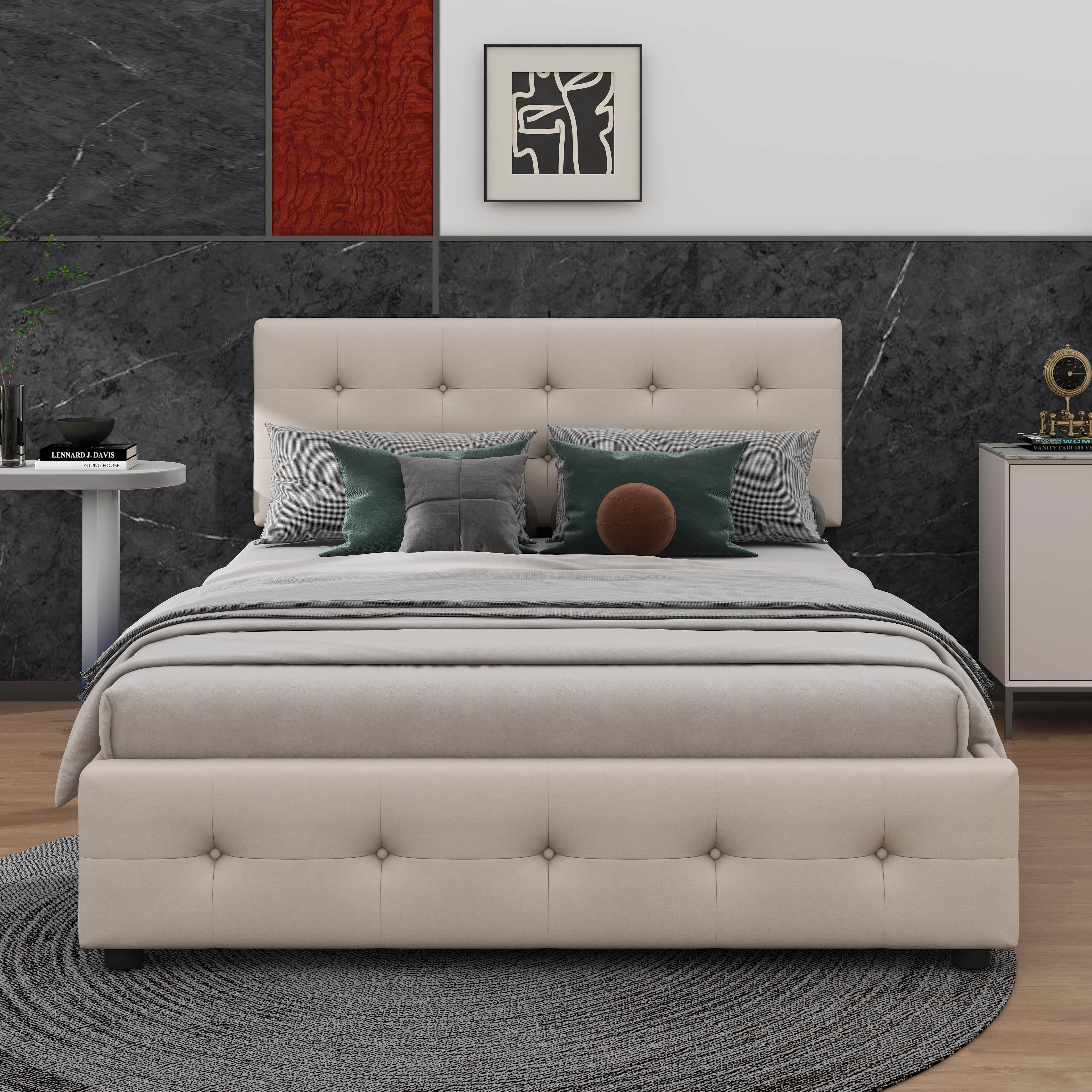 Lark Manor Queen Size Platform Bed Offering Two Under-Bed Storage ...