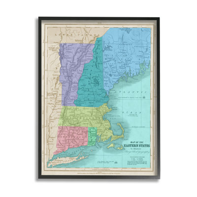 Ebern Designs Map Of Eastern States New England Border Lines Framed On ...