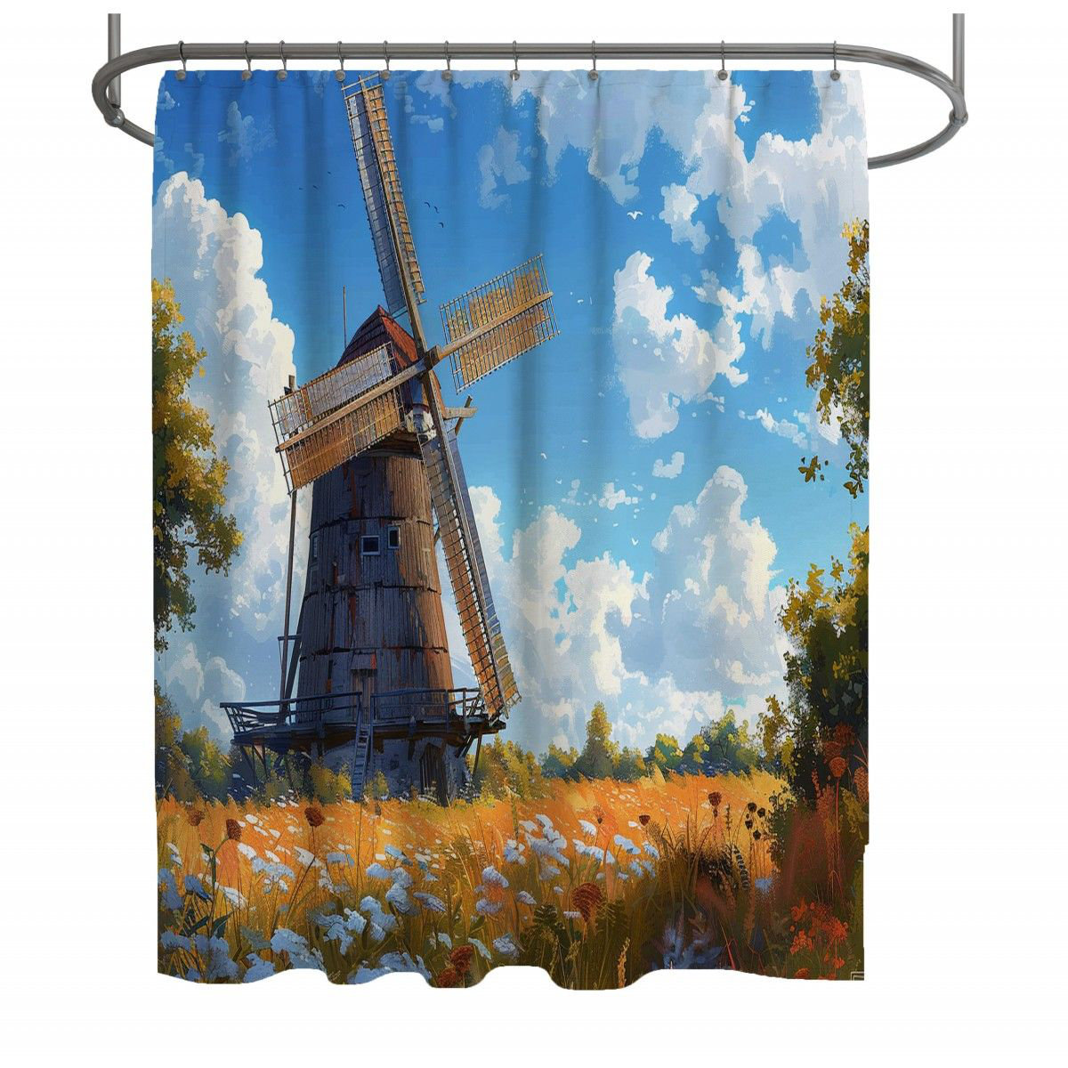VisionDecor 11983_Windmill Shower Curtain - Landscape Bathroom Decor ...