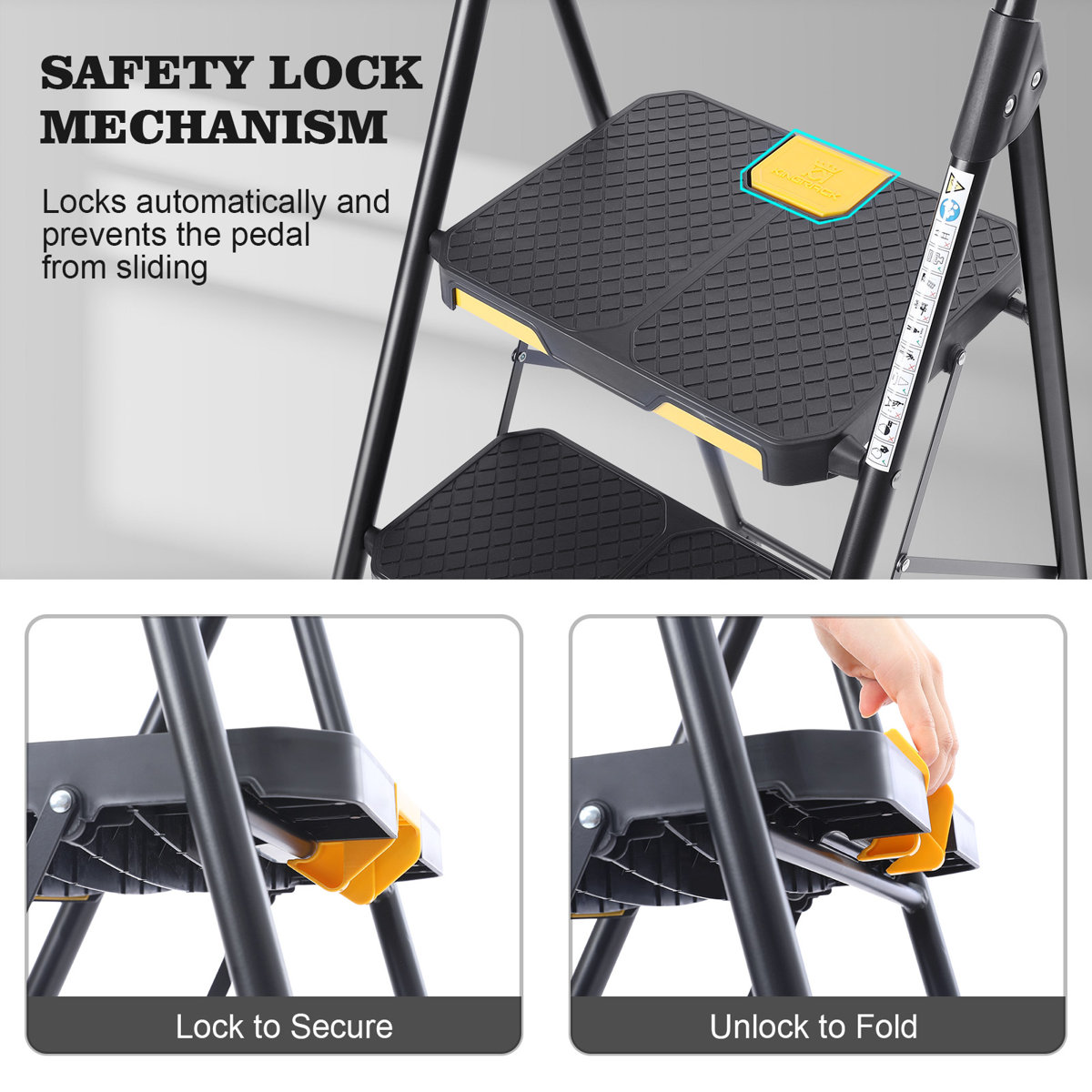 KINGRACK 2 Step Ladder,Metal ladder,Folding Step Stool Pass 800 lbs ...