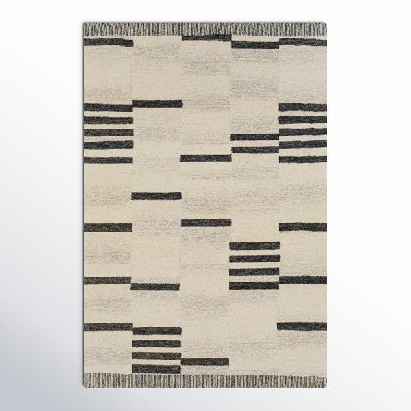 AllModern Uptown Striped Handmade Tufted Wool Cream/Black Area Rug ...