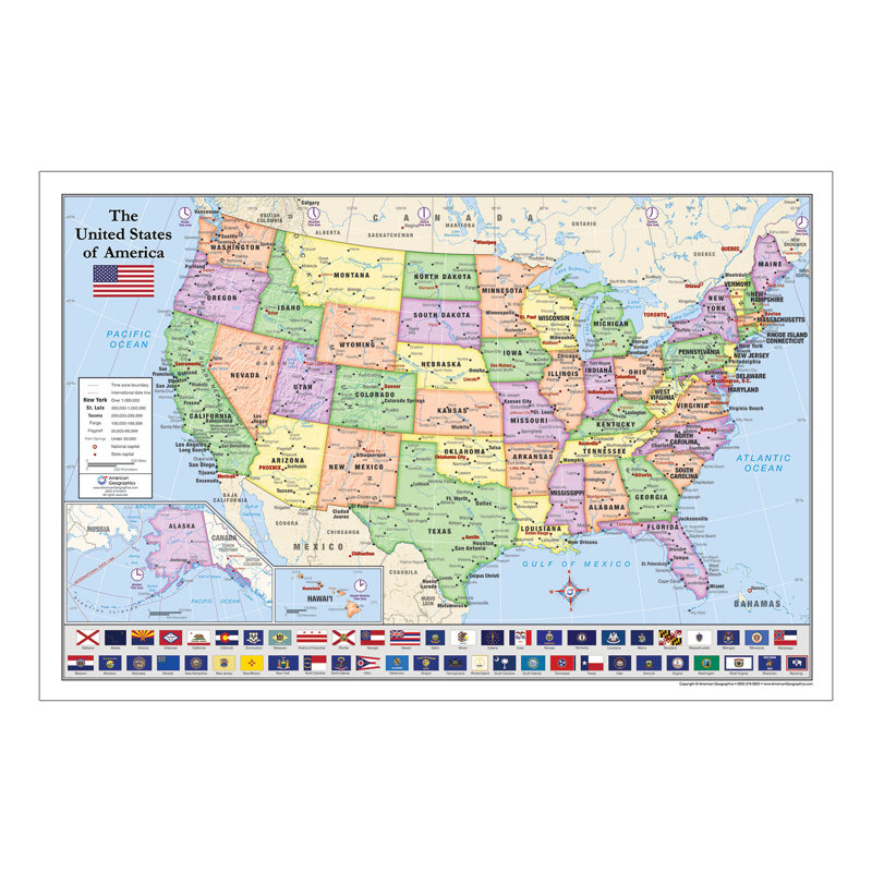 American Geographics Laminated U.S. Map with State Flags 24" x 36 ...