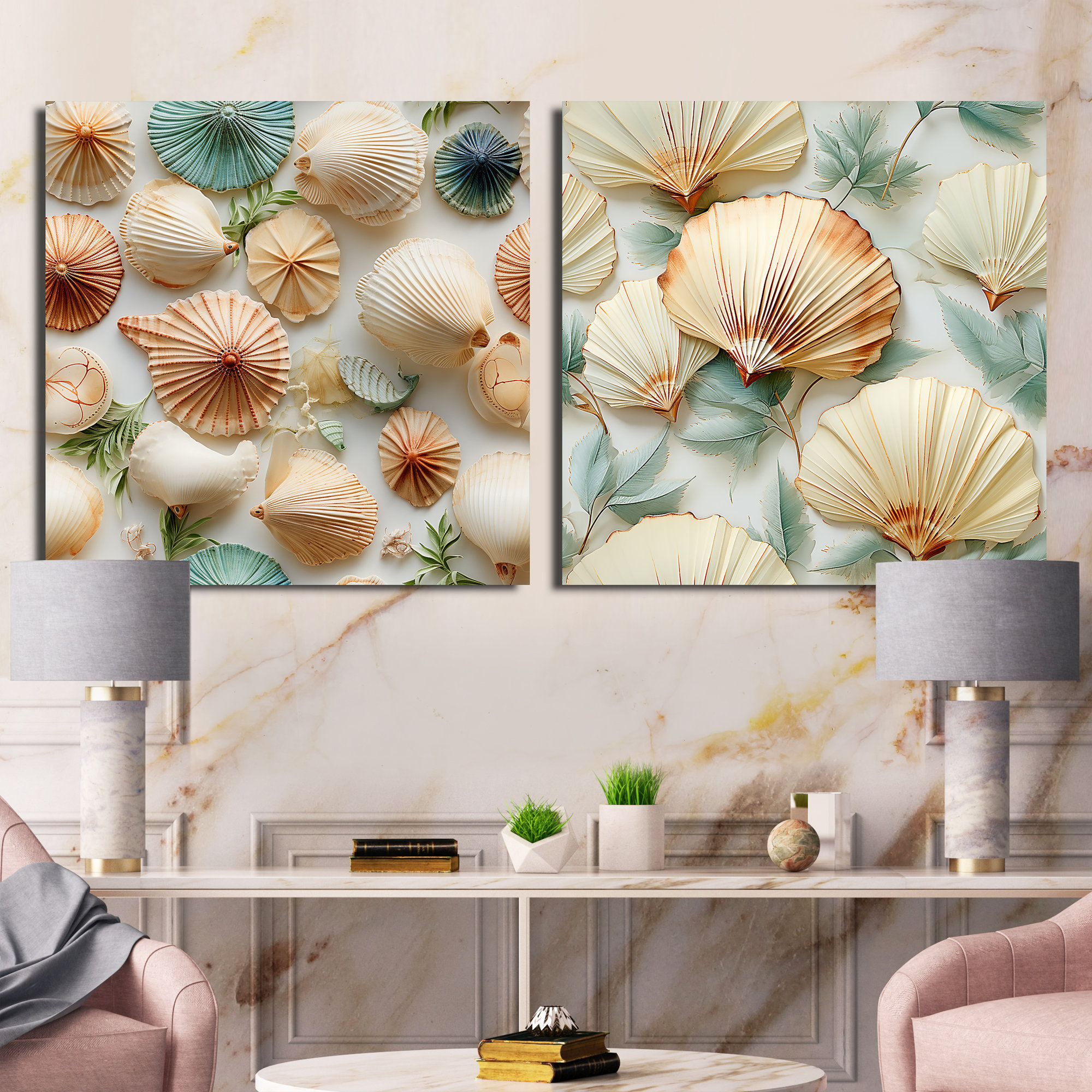 Beachcrest Home™ Vintage Seashells Tropical Pattern - Nautical & Beach ...