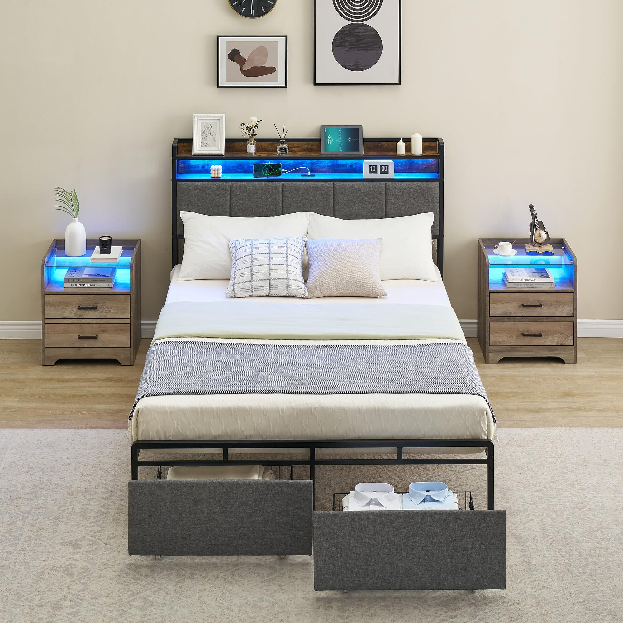 Wrought Studio™ Jeliel Upholstered Bookcase Storage Bed | Wayfair