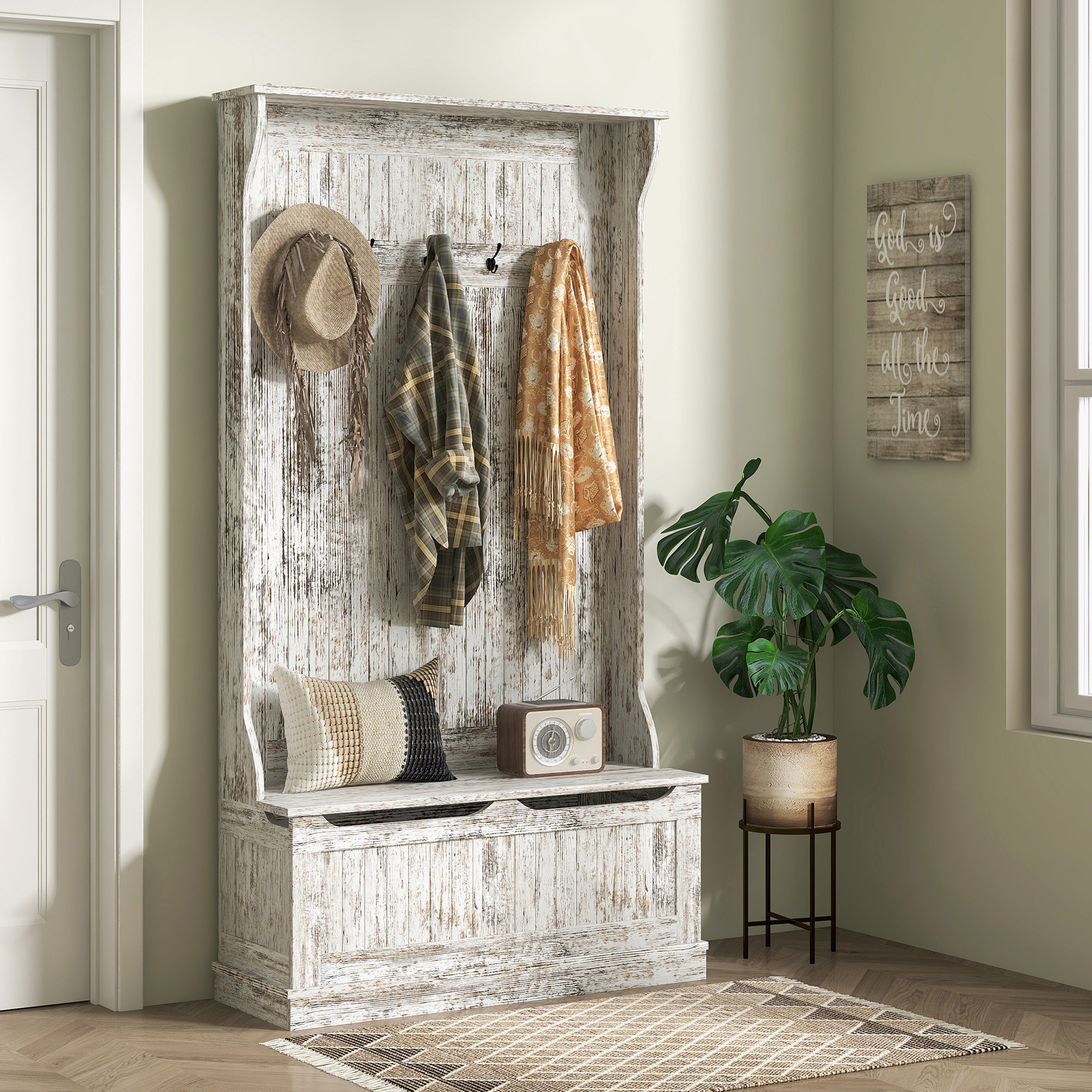 Lark Manor Entryway Hall Tree with Storage Bench, Coat Rack with Four ...