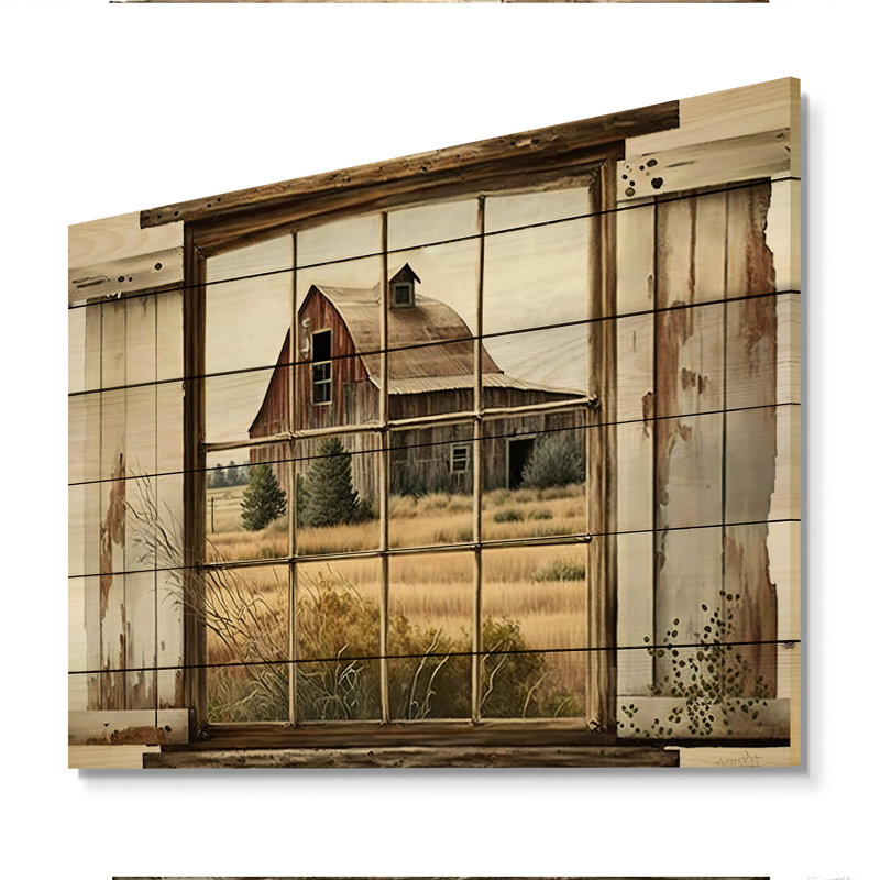 August Grove® Window View To Farm II - Barn Farm Ranch Wood Wall Art ...