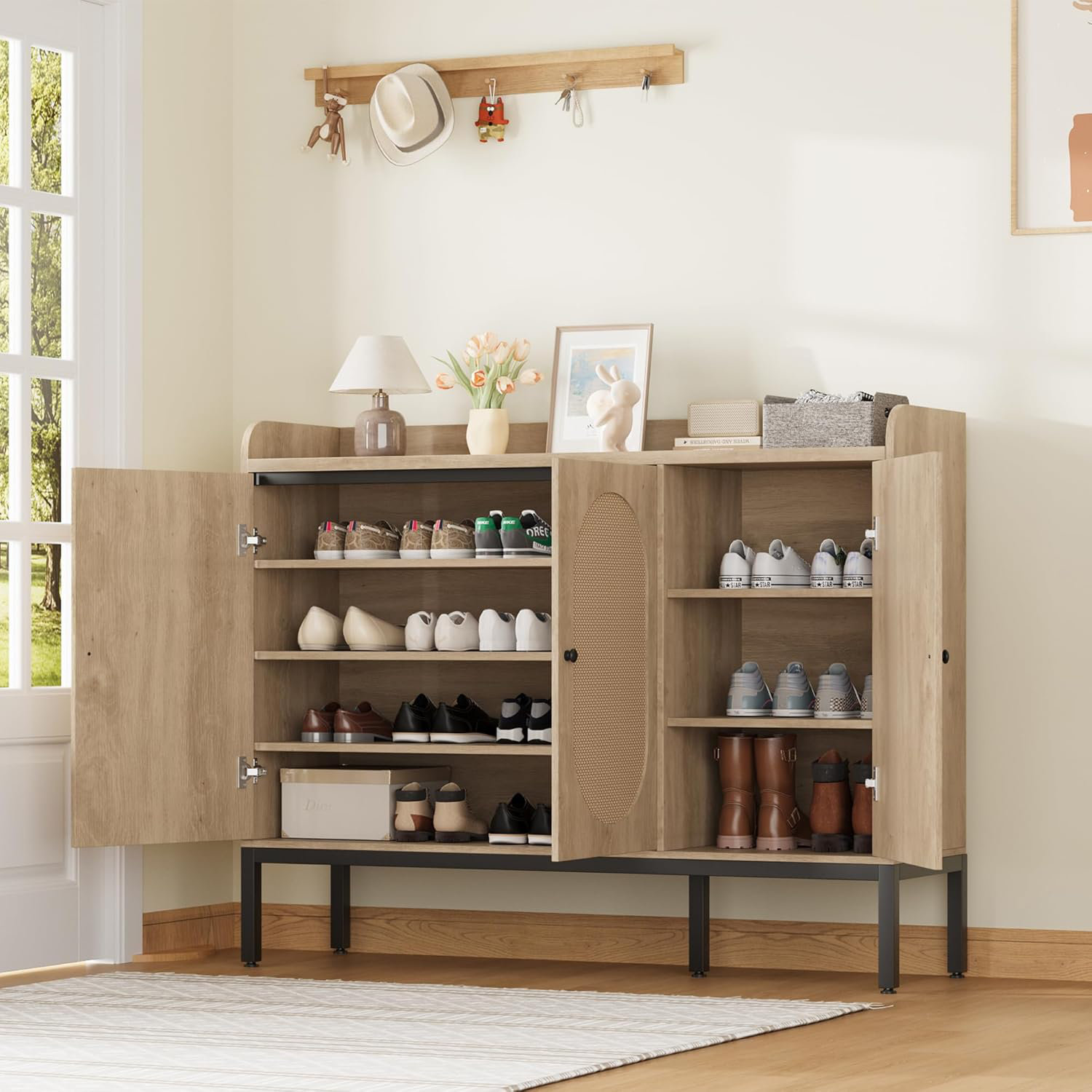 Bay Isle Home™ Range-chaussures avec 3 portes en rotin, range ...