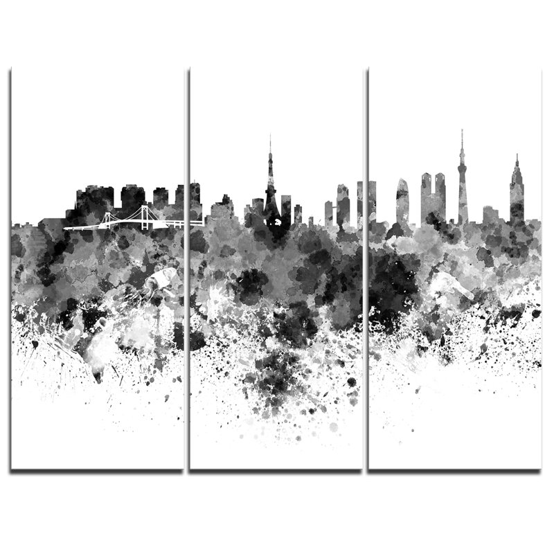 Design Art Tokyo Skyline - 3 Piece Graphic Art on Wrapped Canvas Set ...