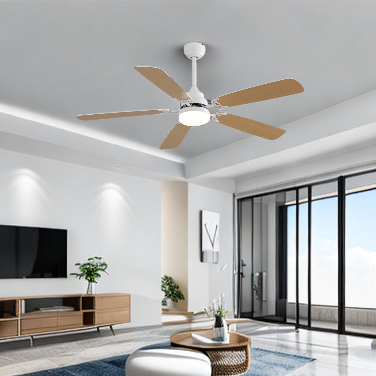 Ebern Designs Fronton 5 - Blade LED Standard Ceiling Fan with Remote ...