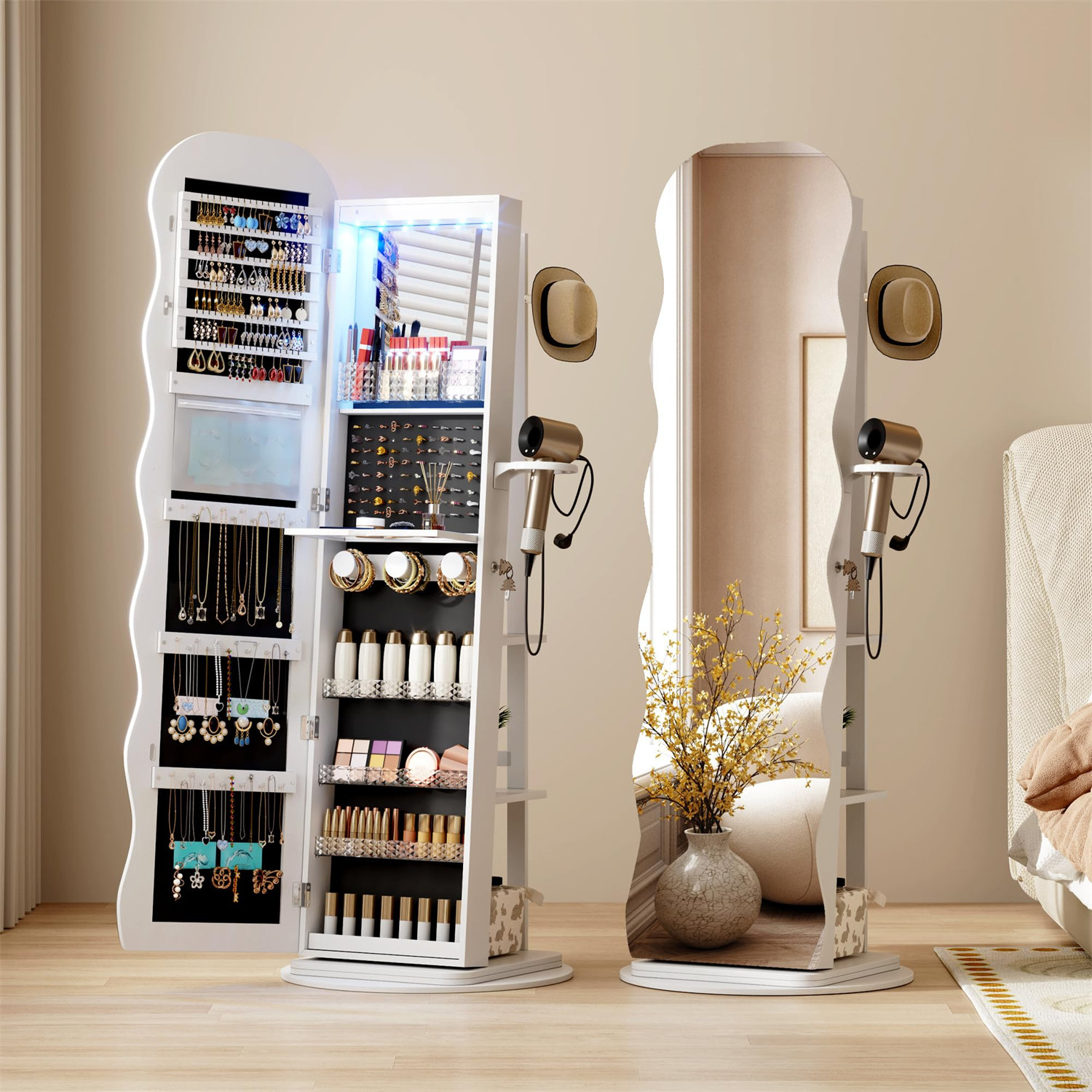 Latitude Run® Rotating Full-Length Mirror, Wave Mirror, Lockable ...