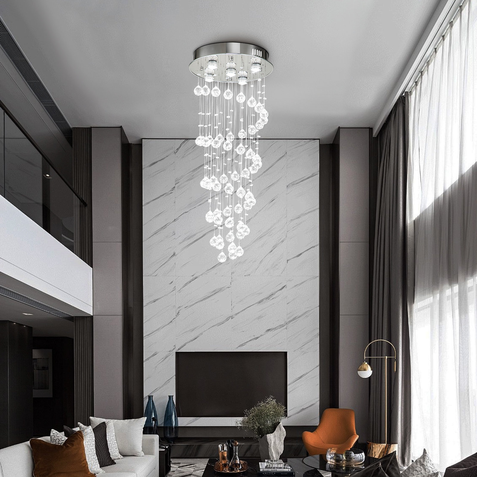 House of Hampton Modern Luxury K9 Crystal Spiral Raindrop Flush Mount ...