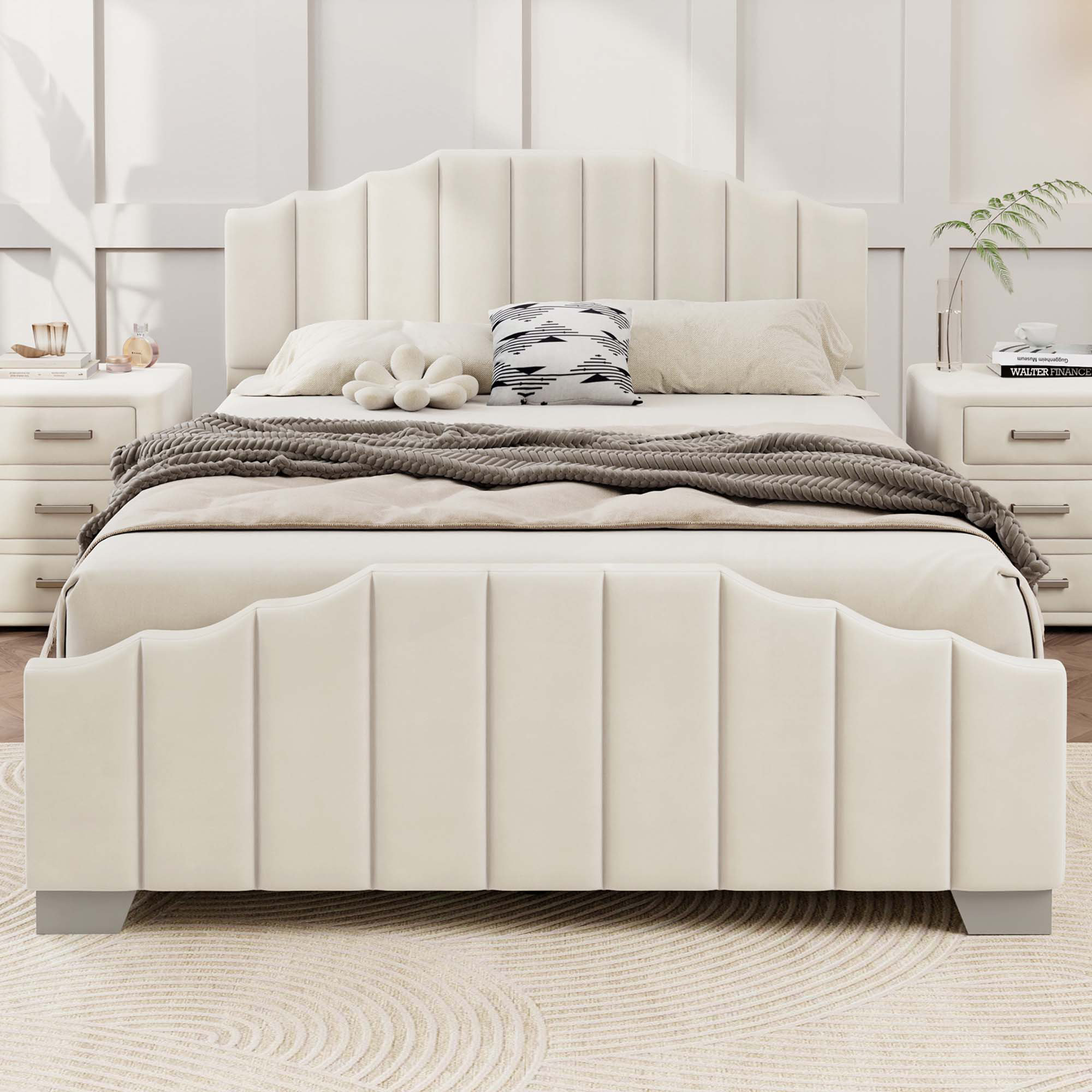 Mercer41 Velvet Upholstered Platform Bed Vertical Channel Tufted ...