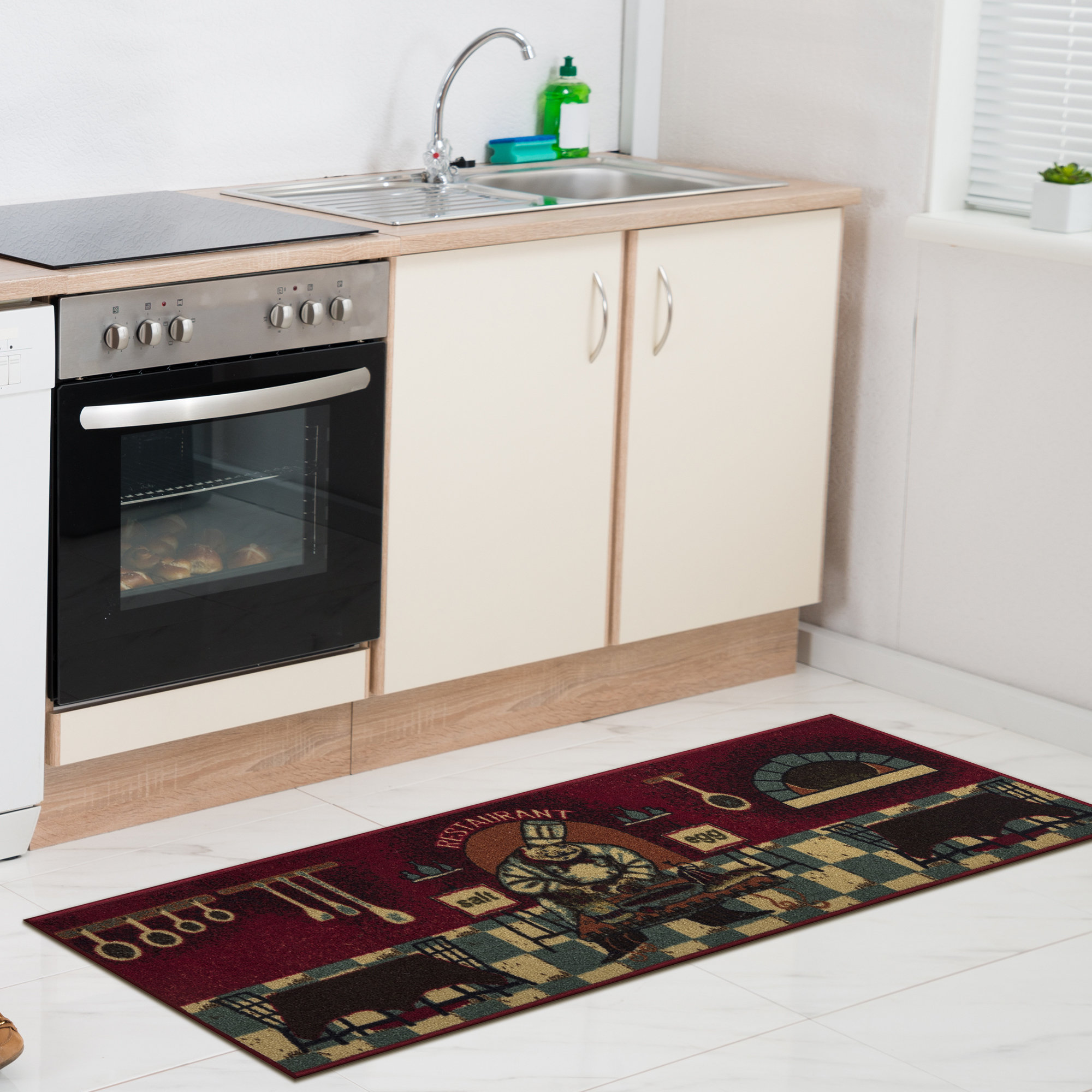 Ottomanson Machine Washable Non-Slip Rubberback Chef Kitchen Kitchen ...