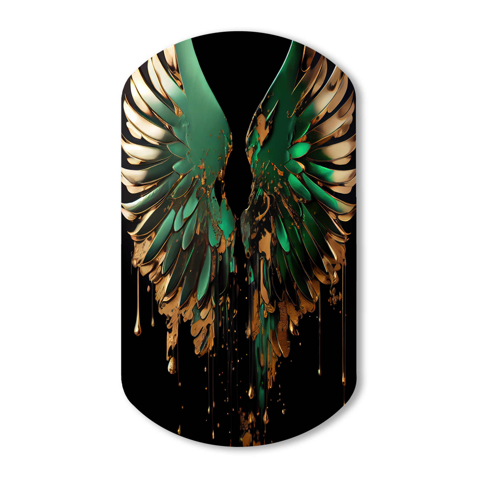 Trinx Green And Gold Angel Wings II - Cylinder Wings Angel Metal Wall ...