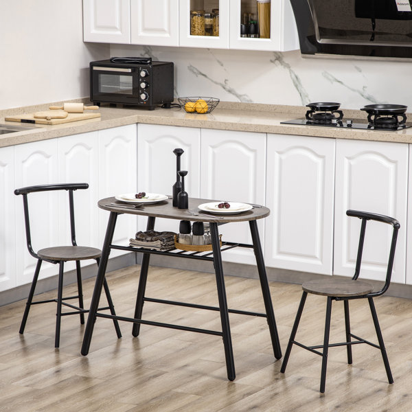 Ebern Designs 3-Piece Dining Table Set, Oval Kitchen Table And Chairs ...