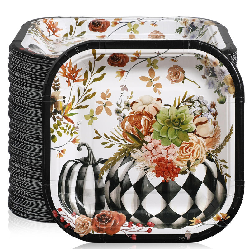 COEN 100-Pack Fall Paper Plates – Pumpkin Disposable Square Plates for ...