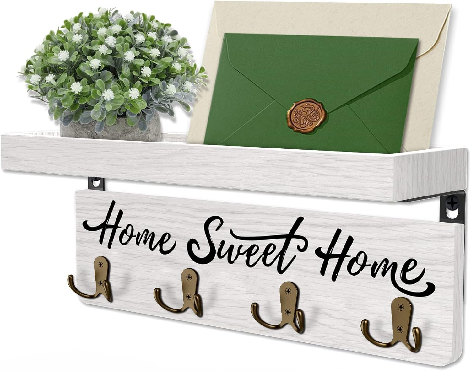 RAPTIZ Wall-Mounted Key And Mail Holder, Wooden Key Rack With 4 Double ...