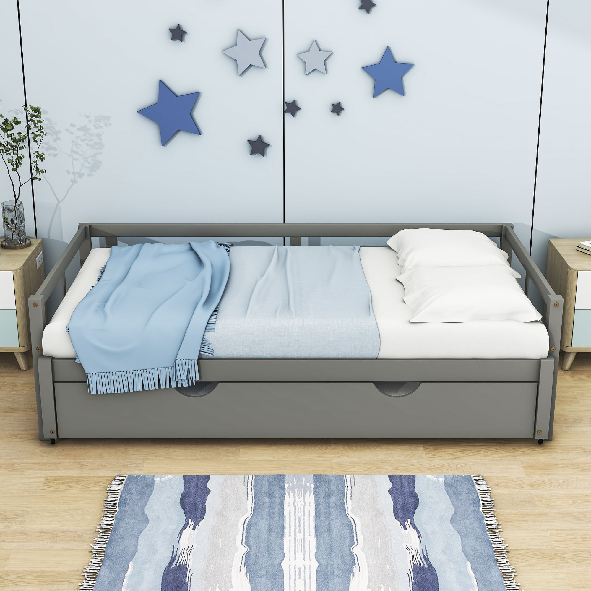 Harriet Bee Ikue Twin Size Wooden Daybed with Twin Size Trundle ...