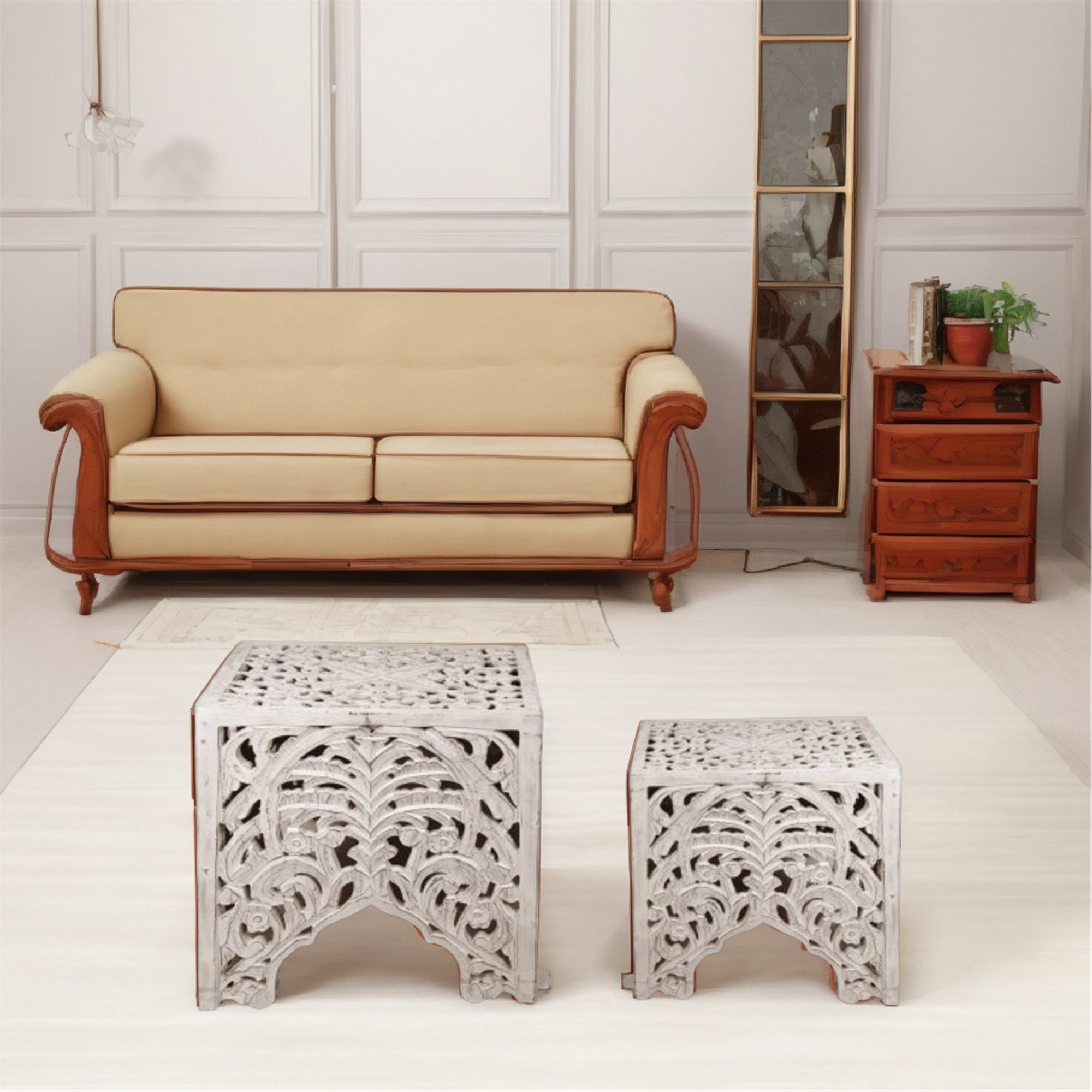 Langley Street® Maiorano 2PC Floral Cut Out Design Solid Wood End Table ...