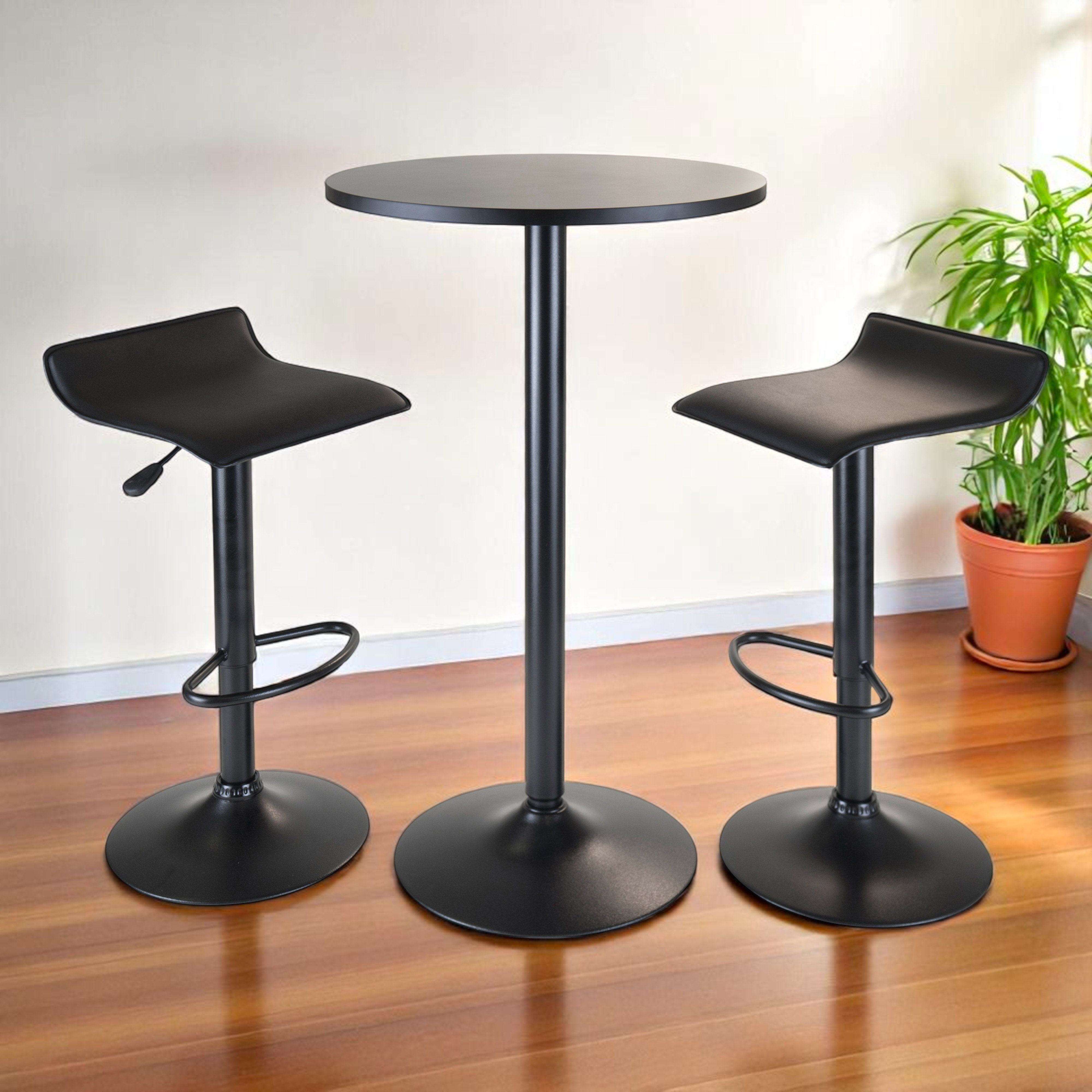 Wrought Studio™ Helen Black Finish 3-Piece Round Pub Table Set with ...