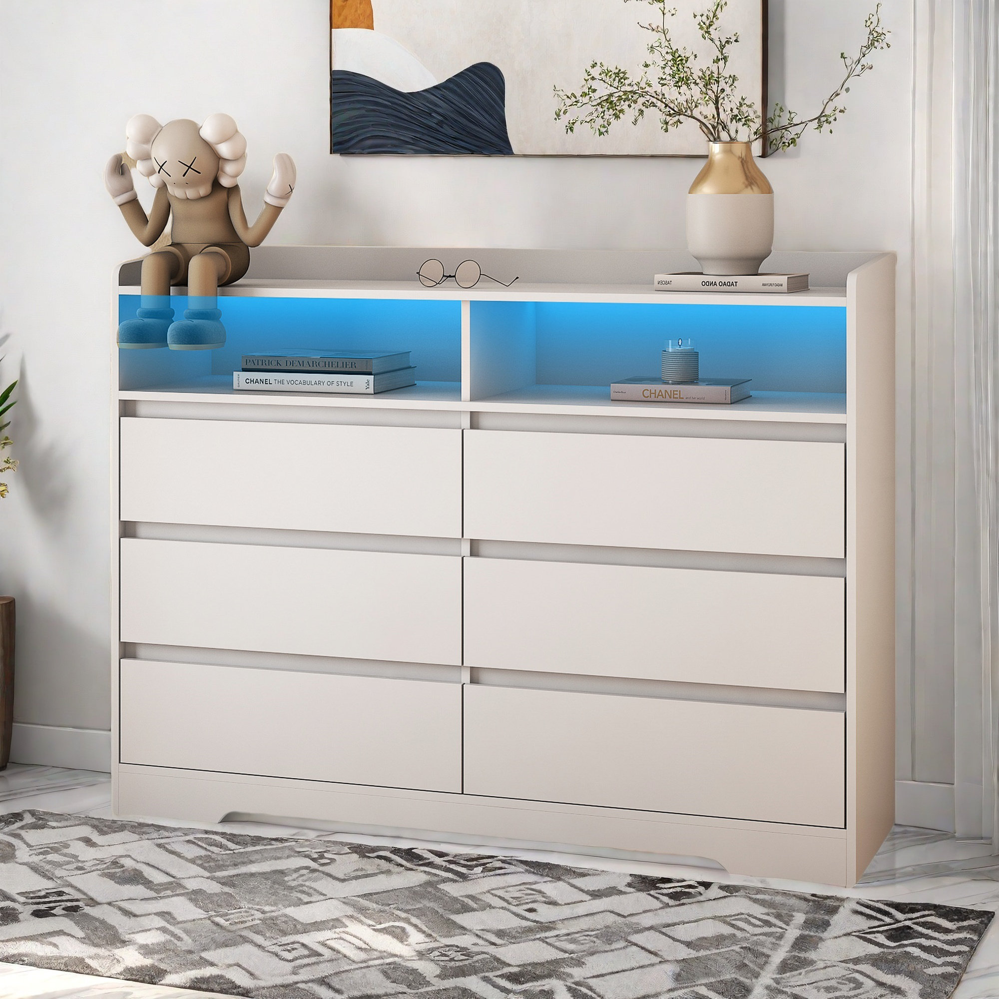 Wrought Studio™ Jebadiah 51.18" Wide 6-Drawer Double Dresser with LED ...