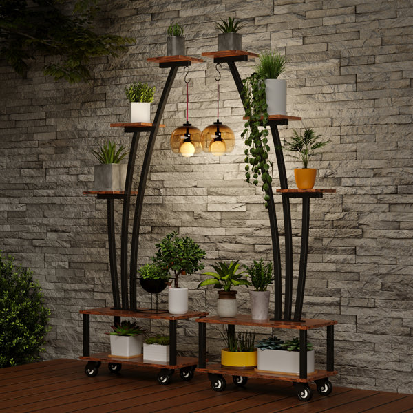 17 Stories 5-tiered Indoor Metal Curved Plant Stand With Hooks And ...