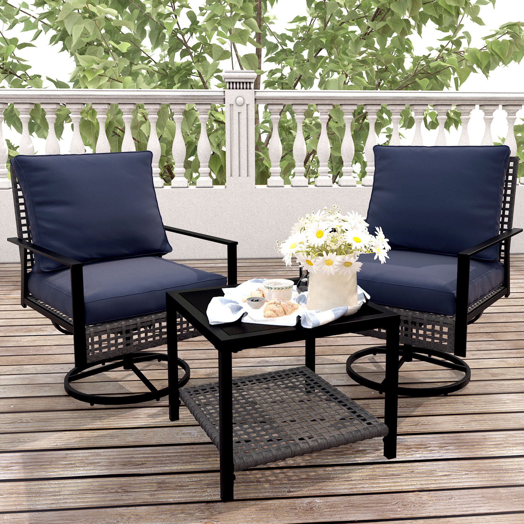 Ebern Designs Ensemble de mobilier d'extérieur 3 pièces avec table ...