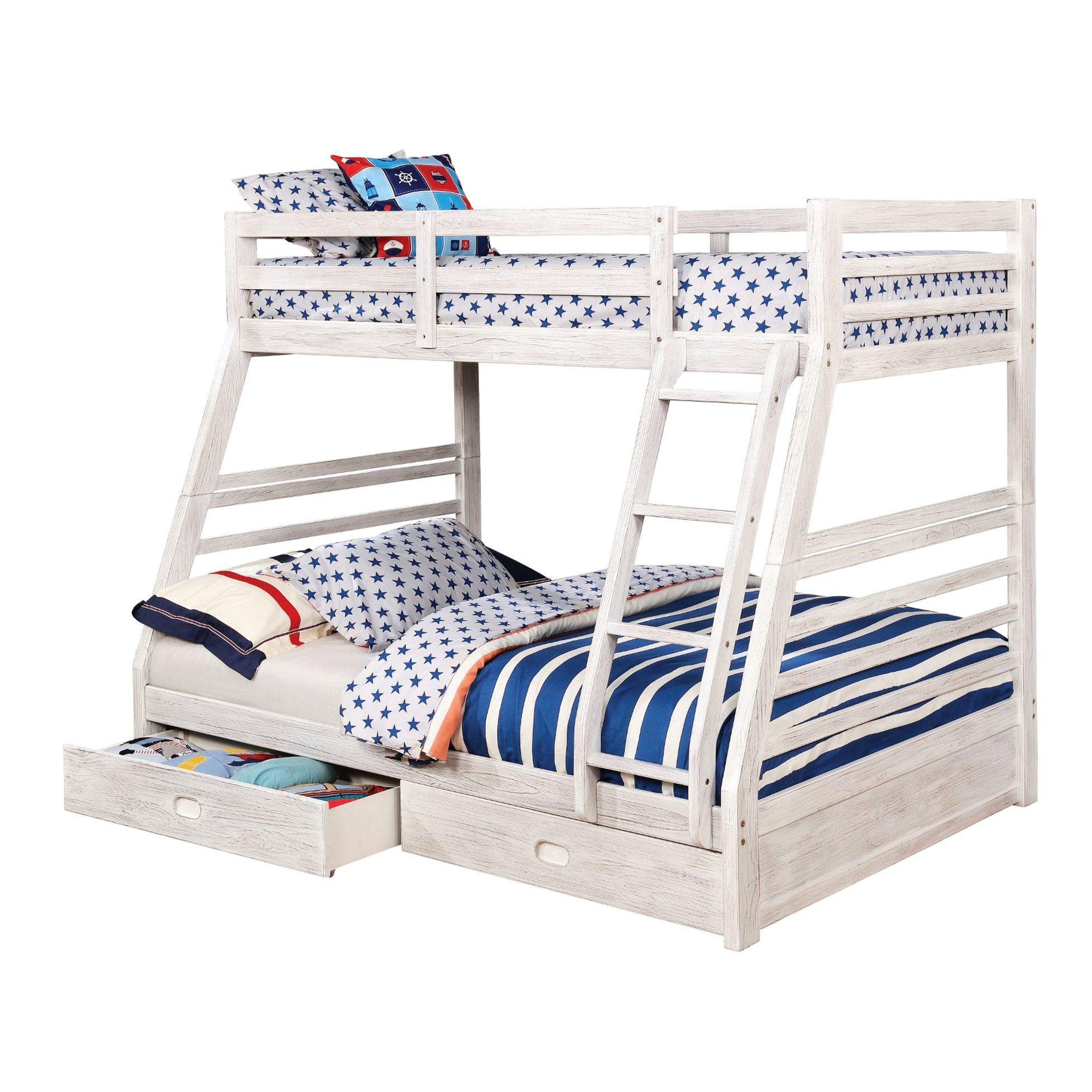 Harriet Bee Twin Over Full Bunk Bed With And Two Drawers For Bedroom ...
