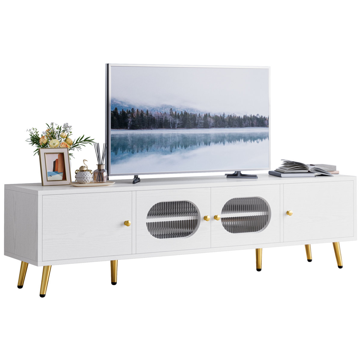 Mercer41 68 Inch TV Stand, Entertainment Center With Glass Door Storage ...