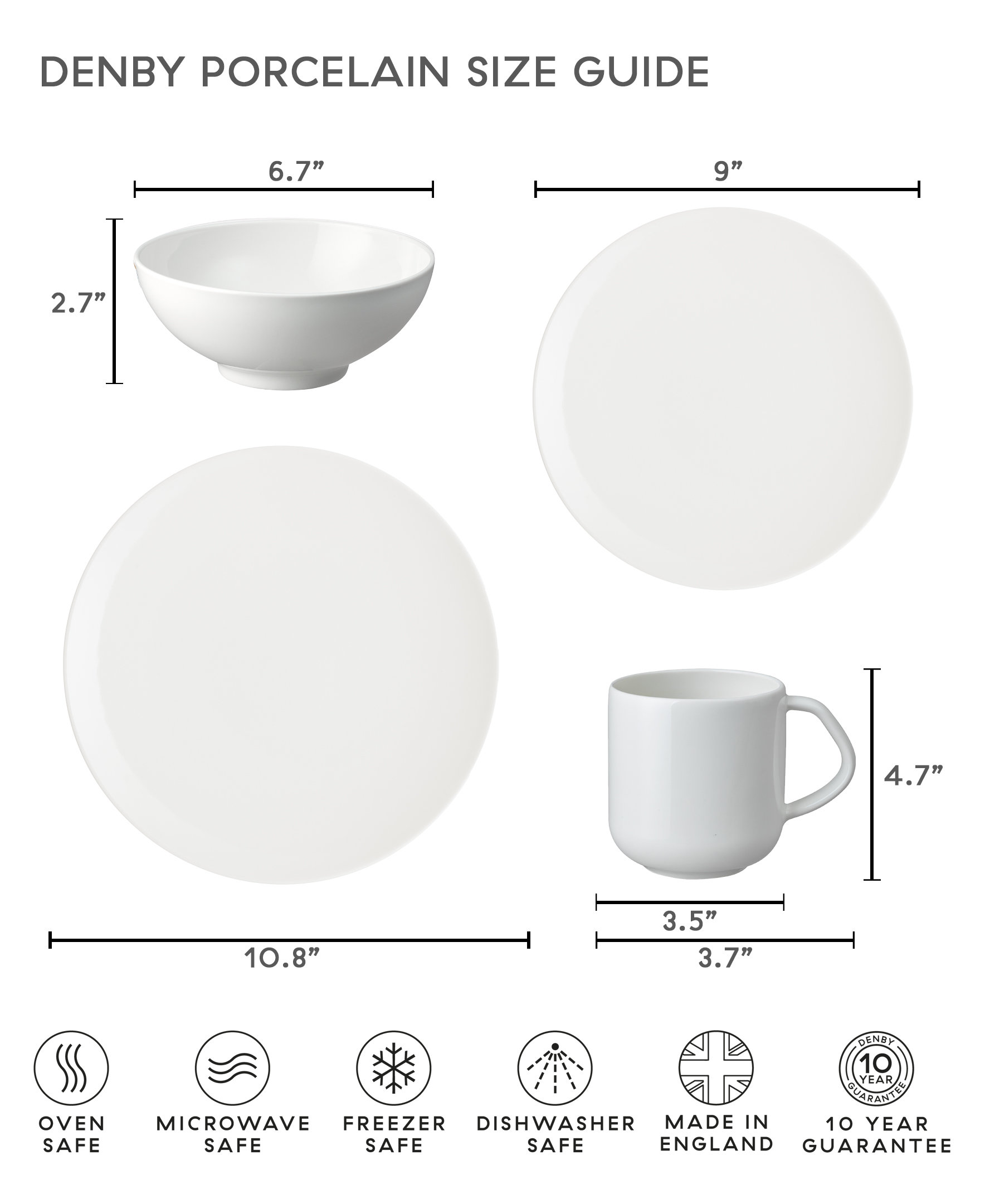 Denby Porcelain Porcelain Classic White China Dinnerware - Set of 12 ...