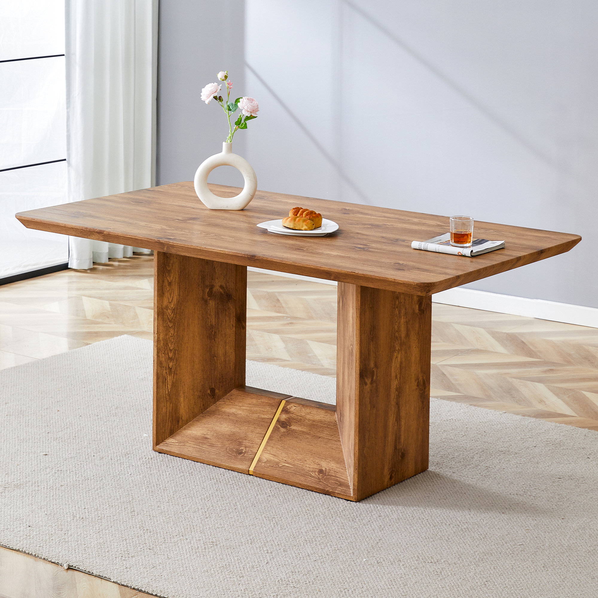 Loon Peak® Rectangle Pedestal Dining Table | Wayfair