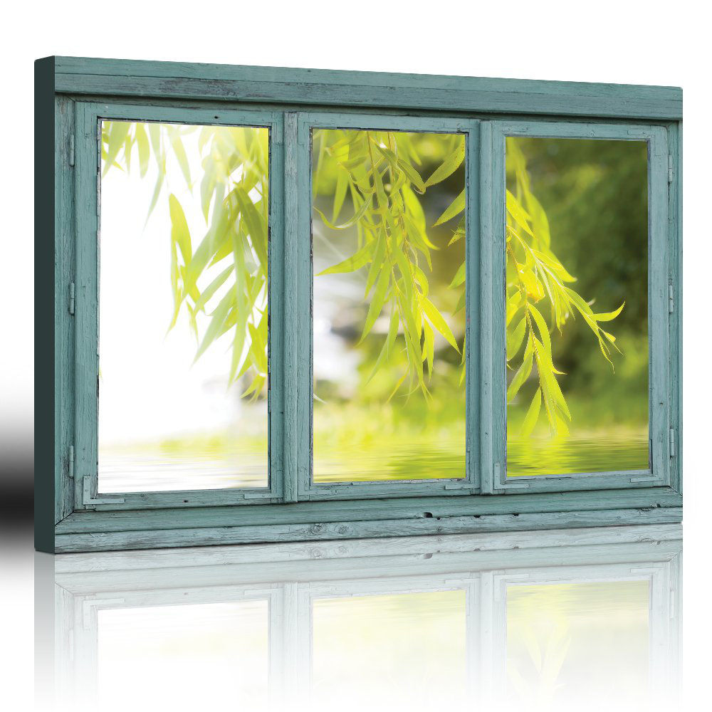 IDEA4WALL Window Scene "Vintage Teal Window Looking Out Into A Tree ...