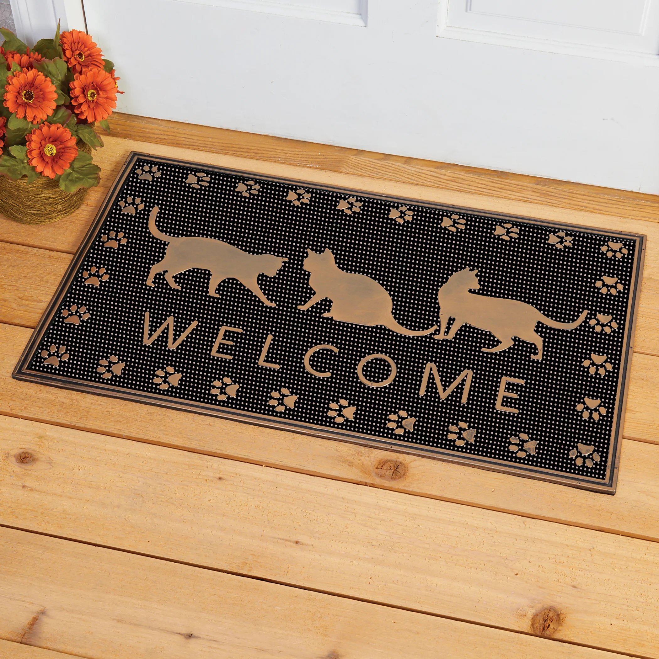 Red Barrel Studio® Welcome Cats Metallic Finish Textured Door Mat | Wayfair