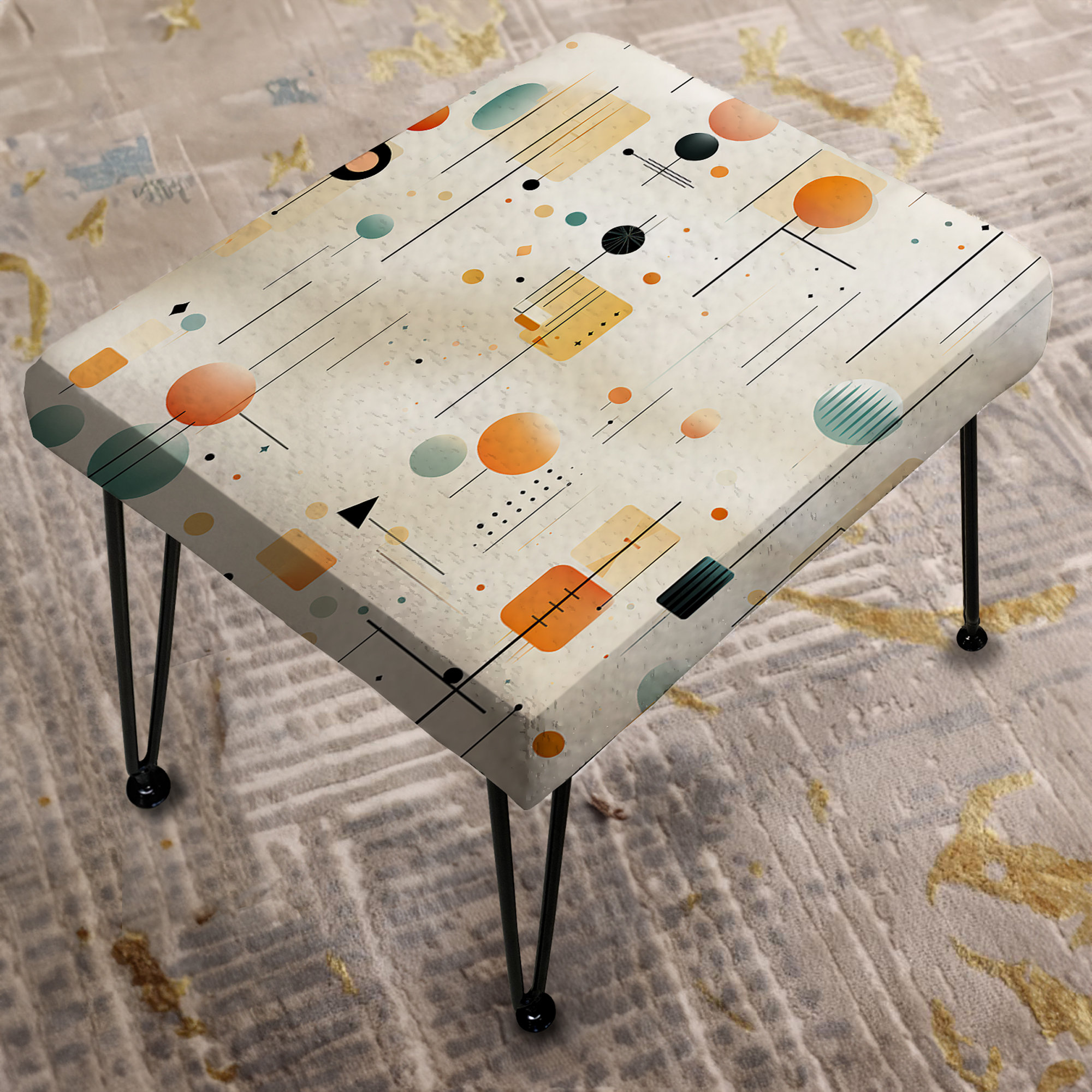 Design Art Minimalism Beige Ferns Pattern - Geometric Rectangle Ottoman ...
