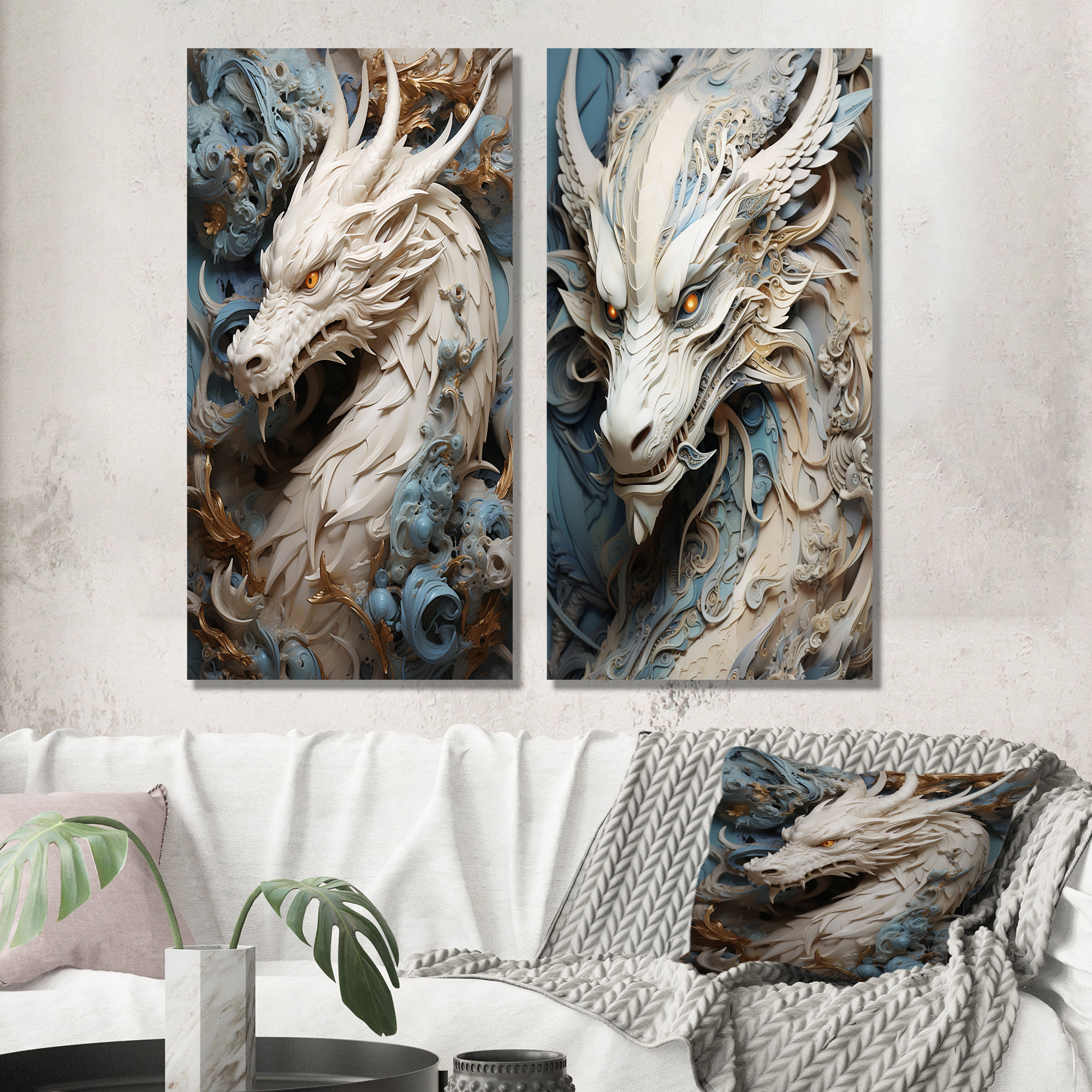 Trinx Epic Blue And Grey Dragon Odyssey - Dragons Canvas Wall Art Set ...