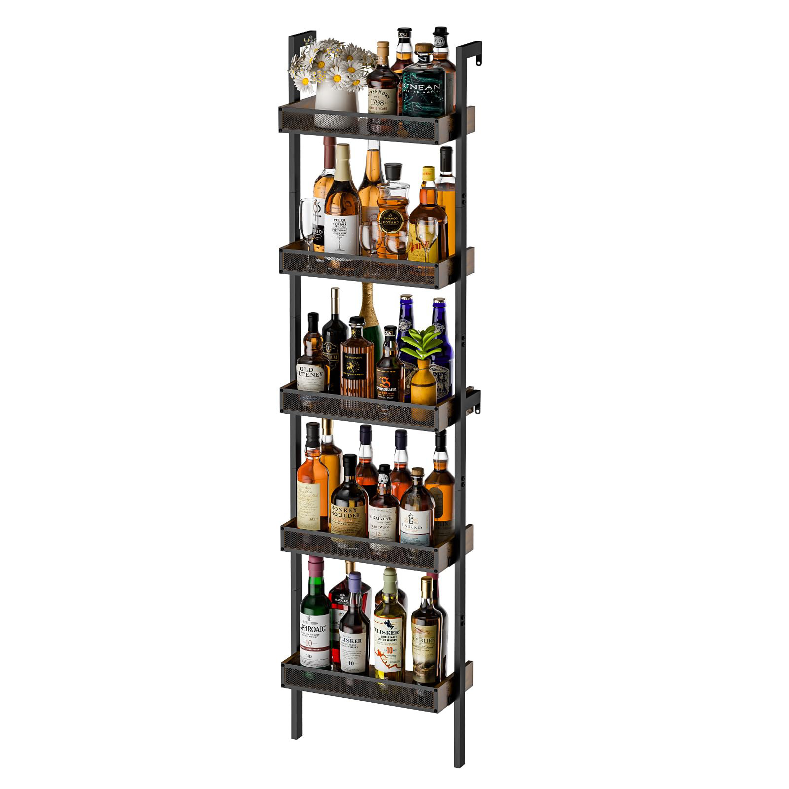 17 Stories 5-Tier Tall Wine Rack, Vintage Black And Antique Design ...