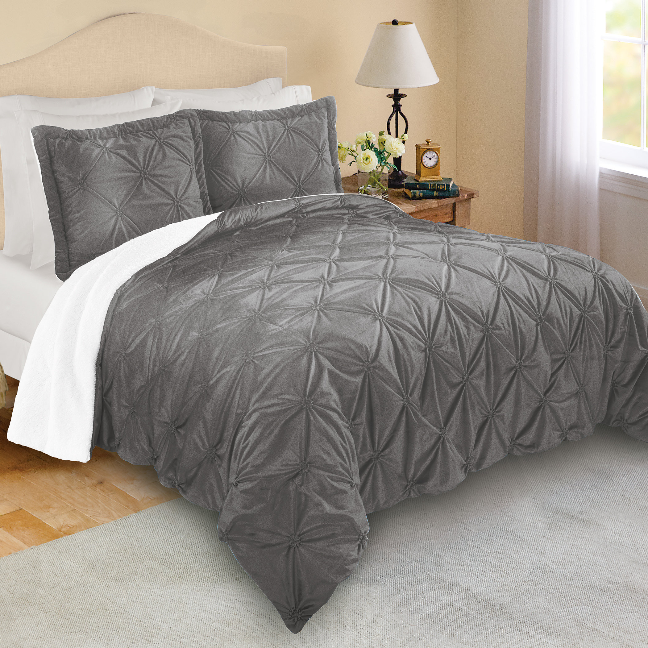 Winston Brands 3-Piece Velvet Diamond Pintuck Texture Comforter Set ...